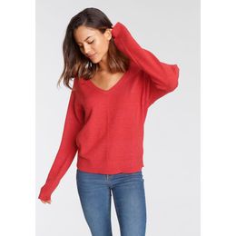 Tamaris Damen V-Ausschnitt-Pullover &raquo;mit lockerem Schnitt, aus flie&szlig;ender Viskose-Qualit&auml;t&laquo; mit Frontbiese, aus weicher Viskosemischung orange 36/38