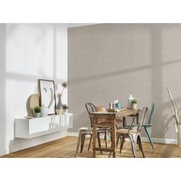 Livingwalls living walls Vliestapete &raquo;Stories of Life moderne Uni-Tapete Beige mit Leinenstruktur&laquo; Leinenoptik einfarbig uni leicht strukturiert einfarbige 