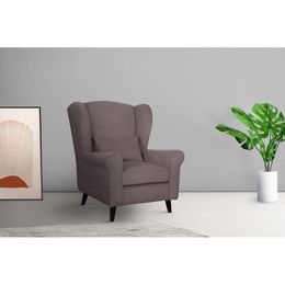 Home Affaire Sessel &raquo;Ohrensessel CHISTELLE, wahlweise mit Polsterhocker&laquo; mit Wellenunterfederung, Ma&szlig;e: B/T/H: 81/87/99 cm grau 100% Polyester 