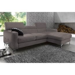 COTTA Ecksofa &raquo;Sammy L-Form&laquo; mit Kopfteilverstellung, wahlweise mit Schlaffunktion grau Microfaser PRIMABELLE (100% Polyester);NaturLEDER in Sitz und 