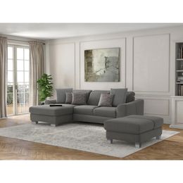 Sit & More sit&more Ecksofa &raquo;Dundee L-Form&laquo; mit Federkern und Edelstahlf&uuml;&szlig;en, wahlweise mit Kopfteilverstellung grau B/H/T: 264cm x 86cm x 175cm, Struktur weich,