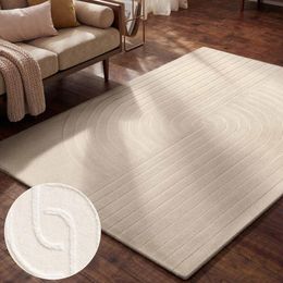 vikosa Wollteppich &raquo;Arcura&laquo; rechteckig 15 mm H&ouml;he Wolle Handgemacht, Hoch-Tief-Effekt, Geometrisches Linien Wellendesign beige Wolle B : 200cm 1 Stk.,