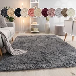 Paco Home Hochflor-Teppich &raquo;Silky 591&laquo; rechteckig 37 mm H&ouml;he Uni-Farben, besonders weich und kuschelig, Wohnzimmer grau Polyester B : 140cm 1 Stk., 37mm, L: 