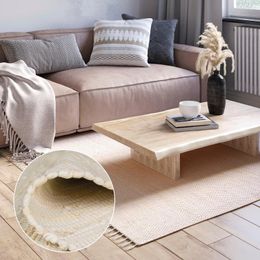 MyFlair Teppich &raquo;Dalia&laquo; rechteckig 10 mm H&ouml;he Handweb Teppich, Uni Farben, 90% Baumwolle, handgewebt, Wohnzimmer beige Baumwolle, Polyester B : 120cm 1 Stk., 