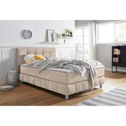 Home Affaire Boxspringbett &raquo;Salo XXL&laquo; in Samtoptik oder Struktur, 6 Breiten in &Uuml;berl&auml;nge 220cm, 4 H&auml;rtegrade beige Samtoptik, Liegefl&auml;che B/L: 140cm x