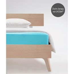 Fleuresse Spannbettlaken &raquo;Comfort&laquo; langlebig & b&uuml;gelfrei,Perfekte Passform durch POWER-STRETCH blau Jersey-Elasthan, Obermaterial: 96% Baumwolle, 4% 