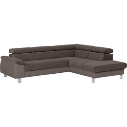 COTTA Ecksofa &raquo;Komaris L-Form, B: 249 cm&laquo; mit Kopfteilverstellung, optional Schlaffunktion, Bettkasten & Licht braun Microfaser PRIMABELLE (100% 
