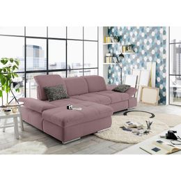 set one by Musterring Ecksofa &raquo;SO4100 V&laquo; mit verstellbaren Kopfteilen, wahlweise mit Funktionen, Cord-Bezug lila B/H/T: 284cm x 80cm x 190cm, Luxus-