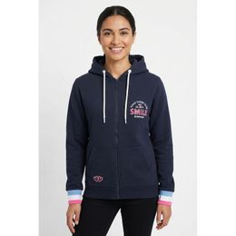 Zwillingsherz Damen Sweatjacke Kapuze, Langarm, Stickerei am R&uuml;cken, Langarm, Rei&szlig;verschluss blau SM (S/M)
