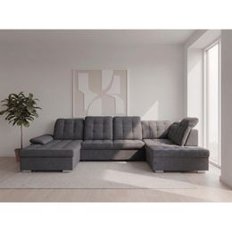 WERK2 Wohnlandschaft &raquo;Kordula-New Multifunktion Couch, Breite 332cm, bequem, U-Form&laquo; Sofa in U-Form mit Schlaffunktion & Bettkasten, Schlafcouch grau 