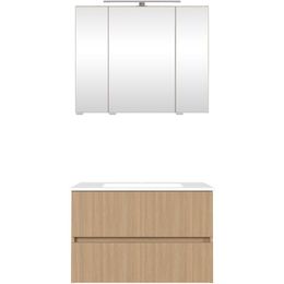 Welltime Badm&ouml;bel-Set &raquo;EIXO, Set aus Spiegelschrank und Waschtisch inkl. Becken&laquo; braun Holzwerkstoff B/H/T: 80cmcm x 200cmcm x 47cmcm, Steinoptik 