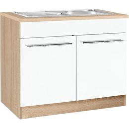 KOCHSTATION Sp&uuml;lenschrank &raquo;KS-Eton&laquo; Breite 100 cm wei&szlig; eiche sonoma, B/H/T: 100cm x 85cm x 60cm, T&uuml;ren: 2 Stk.