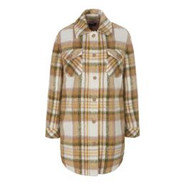 Madeleine Mode MADELEINE Damen Outdoorjacke "Hemdjacke Lange Jacke, Karomuster, Hemdkragen", wei&szlig;, Modern, Gr. 40, Obermaterial: 87% Polyester PES. 13% Wolle WO.,