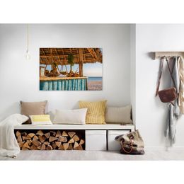 A.S. Cr&eacute;ation Leinwandbild &raquo;Beach Bar&laquo; Gem&auml;lde Kunst 1 Stk. tlg. Strandbar Meer Keilrahmen Sommer Leinwand-Bild Wohnzimmer modern Wand blau Holz, Stahl B/H/T: 90cm 