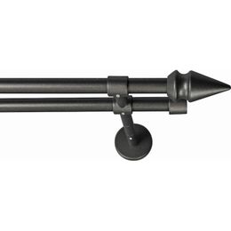 Garesa Gardinenstange &raquo;SPYRNA&laquo; &Oslash; 16 mm 2 l&auml;ufig-l&auml;ufig Wunschma&szlig;l&auml;nge Vorhanggarnitur, verl&auml;ngerbar, Spitze, ohne Ringe grau Holzwerkstoff, Metall B/L