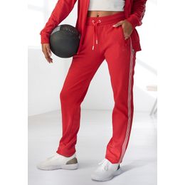 H.I.S. H.I.S Damen Jogginghose, rot, Gr. XS, unifarben mit Farbeinsatz, Interlock, Obermaterial: 100% Baumwolle, Hosen, mit seitlichem Tapestreifen