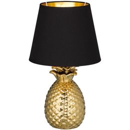 REALITY LEUCHTEN Schreibtischlampe &raquo;Pineapple&laquo; E14 1 Stk. Ananas Form gold, Stoffschirm schwarz/gold, Leuchtmittel wechselbar gold 1, &Oslash; 20cm H: 35cm, 