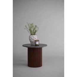 Beistelltisch &raquo;H&auml;r&ouml;n, runder Beistelltisch in Marmoroptik mit Walnuss-Beinen, &Oslash; 52 cm&laquo; Ablagetisch, Eschenholz, rund, kompakt, anspruchsvoll, edel B/H