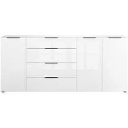 Kommode &raquo;Style&laquo; mit Glasfronten, mit Metallgriffen, melaminbeschichtet wei&szlig; Glas, Holzwerkstoff, Metall, Sicherheitsglas ESG B/H/T: 225cm x 98,7cm x 
