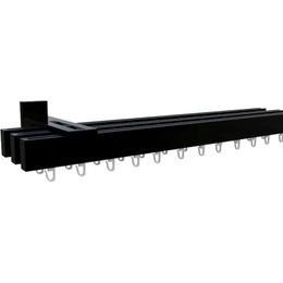 Indeko Gardinenstange &raquo;Bern&laquo; 3 l&auml;ufig-l&auml;ufig Wunschma&szlig;l&auml;nge Innenlauf Komplett-Set inkl. Gleitern und Montagematerial schwarz Aluminium B/L: 110cm, 1 