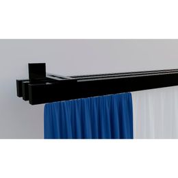 Indeko Gardinenstange &raquo;Bern&laquo; 3 l&auml;ufig-l&auml;ufig Wunschma&szlig;l&auml;nge Innenlauf Komplett-Set inkl. Gleitern und Montagematerial schwarz Aluminium B/L: 430cm, 1 