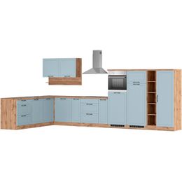 KOCHSTATION Winkelk&uuml;che &raquo;KS-Lana&laquo; Stellbreite 240/440 cm, wahlweise mit E-Ger&auml;ten blau B/H/T: 240cm x 200cm x 440cm, ohne E-Ger&auml;te