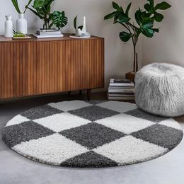 Sanat Hochflor-Teppich &raquo;Milano 1250, auch als L&auml;ufer und in Rund&laquo; rund 30 mm H&ouml;he Hochflor, Shaggy, Karo, Wohnzimmer, Schlafzimmer grau Kunstfaser &Oslash; 120cm 1