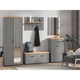 Home Affaire Garderoben-Set &raquo;Valencia&laquo; Set, Garderobenschrank, Schuhkommode, Schuhbank, Garderobenpaneel, Spiegel, 5 Stk. tlg. grau Holzwerkstoff, MDF