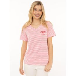 Zwillingsherz Damen T-Shirt &raquo;""&laquo; V-Neck, gestreift, kleines Motiv gestickt M