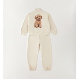 IDO Kinder Fleeceoverall "BABY GIRL TWO PIECES SET", beige, Gr. 116, 95% Baumwolle, 5% Elasthan, Overalls