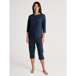 Calida Damen Calida Pyjama &raquo;Sweet Dreams&laquo; 2 tlg. 3/4-L&auml;nge, Rundhals, weich, Interlock-Qualit&auml;t, Pure Cotton blau M (44/46)
