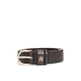 Tommy Hilfiger Damen Lederg&uuml;rtel &raquo;ESSENTIAL EFFORTLESS 2.5 cm breit GOLD&laquo; Logoemblem, weiche Haptik, ovale Einfachdornschlie&szlig;e 105