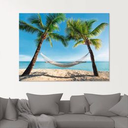 Artland Glasbild &raquo;Palmenstrand Karibik mit H&auml;ngematte&laquo; Amerika 1 Stk. tlg. in verschiedenen Gr&ouml;&szlig;en blau B/H/T: 40cm x 40cm, Glasbild Amerika, 1 Stk.