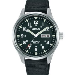Lorus Herren Lorus Automatikuhr Armbanduhr, Herrenuhr, Datum, wasserdicht bis 10 bar, Textilarmband schwarz Einheitsgr&ouml;&szlig;e