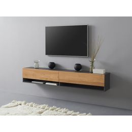 VOGL M&ouml;belfabrik Lowboard &raquo;1237&laquo; Breite 184 cm, h&auml;ngend und stehend, Front Eiche furniert grau Furnier, Holzwerkstoff B/H/T: 184cm x 32cm x 30cm, 
