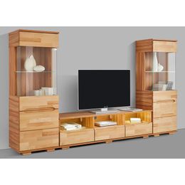 OTTO home Wohnwand &raquo;Vetro,Fronten Massivholz,Korpus Holzwekstoff,Griffmulden&laquo; Set, 3 Stk. tlg. beige Holz teilmassiv Holzwerkstoff Kernbuchefarben (