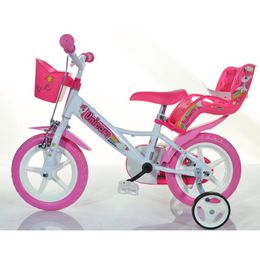 DINO BIKES Kinderfahrrad &raquo;12" Unicorn Einhorn stabiler Stahl-Rahmen, St&uuml;tzr&auml;der, kindgerecht&laquo; 1 Gang mit St&uuml;tzr&auml;dern, Korb und Puppensitz pink 22cm, 12 Zoll (
