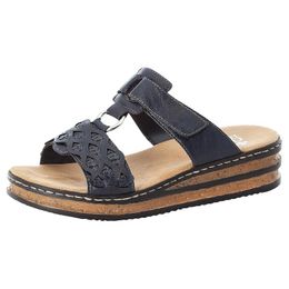 Rieker Damen Pantolette Keilabsatz, Sommerschuh, Schlappen mit Riemchen in Flechtoptik blau 39