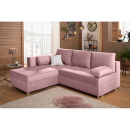 Home Affaire Ecksofa &raquo;Italia L-Form, B: 217 cm&laquo; Schlaffunktion, Bettkasten & 1 Zierkissen, Federkern rosa Struktur fein (100% Polyester);Microfaser 