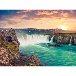 papermoon Fototapete &raquo;Godafoss Waterfall Iceland&laquo; glatt bunt Vlies B/L: 2,5m x 1,86m, Bahnen: 5 Stk.
