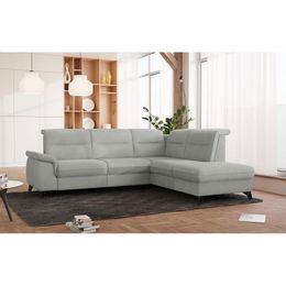 Sit & More sit&more Ecksofa &raquo;Astoria L-Form&laquo; wahlweise mit motorischer Relaxfunktion grau 100% Polyester B/H/T: 256cm x 91cm x 225cm, Flachgewebe, Ottomane 