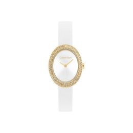 Calvin Klein Damen Quarzuhr &raquo;TWISTED BEZEL&laquo; Armbanduhr, Damenuhr, Lederarmband, analog, Glaskristalle gold Einheitsgr&ouml;&szlig;e
