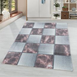 Ayyildiz Teppiche Teppich &raquo;OTTAWA 4201&laquo; rechteckig 8 mm H&ouml;he Karo Muster, Kurzflor, Wohnzimmer rosa Polypropylen (PP) B : 140cm 1 Stk., 8mm, L: 200cm