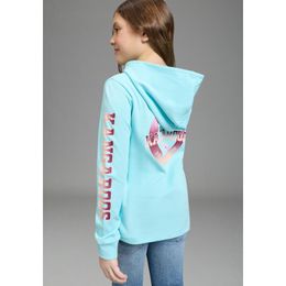 Kangaroos M&auml;dchen Kangaroos Langarmshirt &raquo; Kapuzenshirt mit &Auml;rmeldruck&laquo; gerade Passform, bedrucktes Design, mit Kapuze, aus 100% Baumwolle 128/134