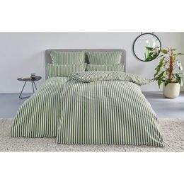 LeGer Home by Lena Gercke Bettw&auml;sche &raquo;Linnea&laquo; 2 aus 100% Baumwolle, Streifendesign gr&uuml;n Flanell, Obermaterial: 100% Baumwolle B/L: 135cm x 200cm, 1 