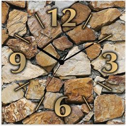 Artland Wanduhr &raquo;Braune Steinwand&laquo; wahlweise mit Quarz- oder Funkuhrwerk, lautlos ohne Tickger&auml;usche beige B/H/T: 30cm x 30cm x 0,3cm, Funkuhr