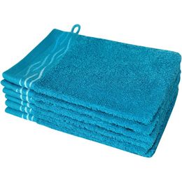 Dyckhoff Waschhandschuh &raquo;Wave&laquo; mit Jacquard-Bord&uuml;re blau Frottier, Baumwolle B/L: 16cmx21cm, 6 Stk., Frottier