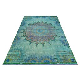 Wecon Home Teppich &raquo;Rooftop&laquo; rechteckig 6 mm H&ouml;he Vintage, Baumwolle, Kurzflor, Wohnzimmer, Schlafzimmer, Orient blau Baumwolle B : 200cm 1 Stk., 6mm,