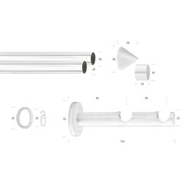Garesa Gardinenstange &raquo;WHITE&laquo; &Oslash; 20 mm 2 l&auml;ufig-l&auml;ufig Wunschma&szlig;l&auml;nge Vorhanggarnitur, verl&auml;ngerbar, Wandmontage, Endknopf Spitze wei&szlig; Eisen B/L: 230cm