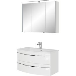 Badm&ouml;bel-Set &raquo;Serie 7045 2-teilig Mineralmarmor-Waschtisch mit LED-Spiegelschrank&laquo; Set, 2 Stk. tlg. wei&szlig; Holzwerkstoff B/H/T: 93,2cmcm x 200cmcm x 